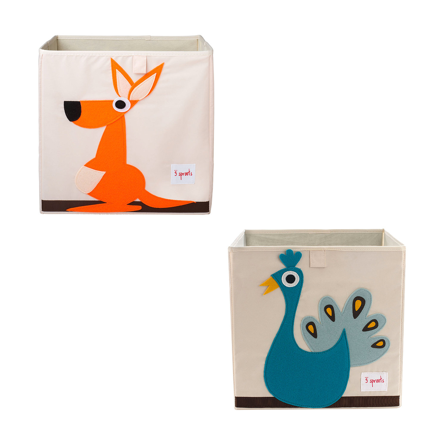 3 Sprouts Kid's Fabric Storage Cube Box Toy Bin, Kangaroo And Peacock ...