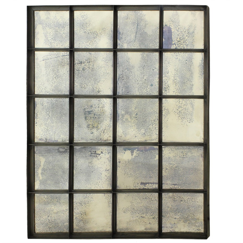 17 Stories 54" Antiqued Metal and Antiqued Glass Multi Pane Framed ...