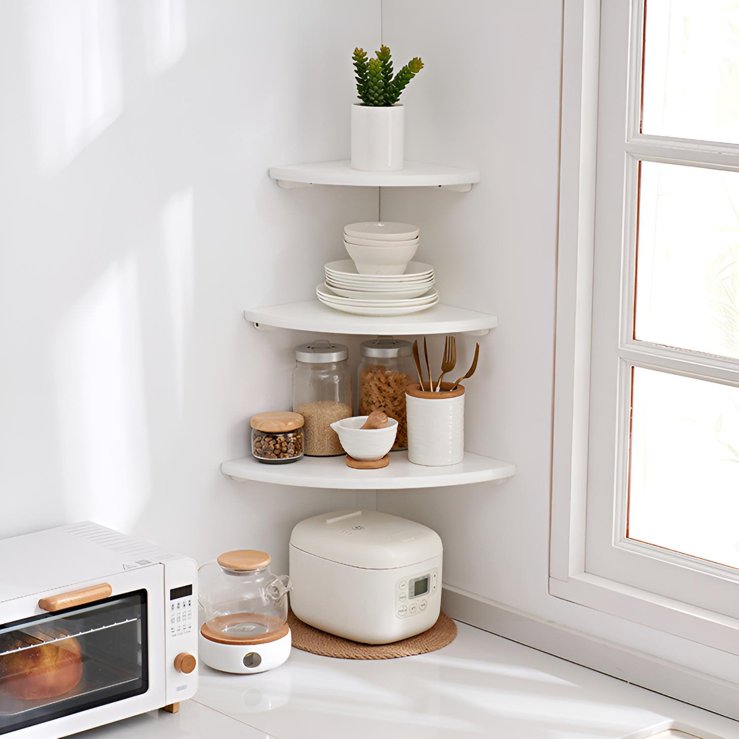 Corrigan Studio Solid Wood Corner Shelf | Wall-Mounted Fan-Shaped ...