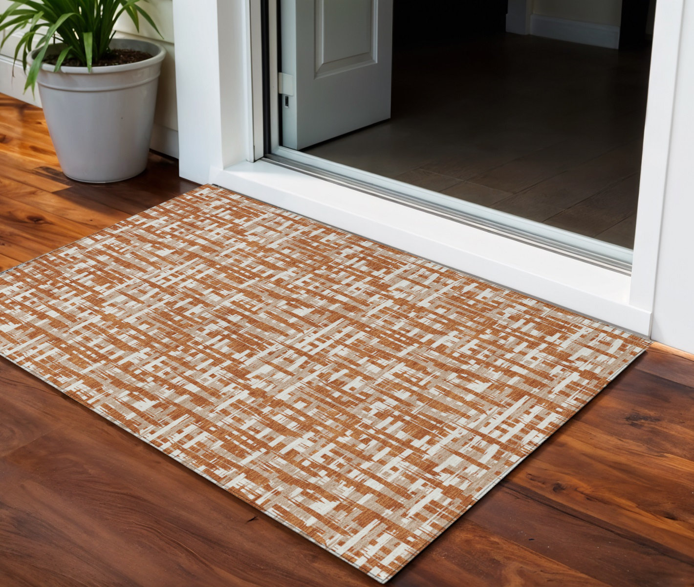 HomeRoots 3' X 5' Terra Cotta Abstract Washable Indoor Outdoor Area Rug ...