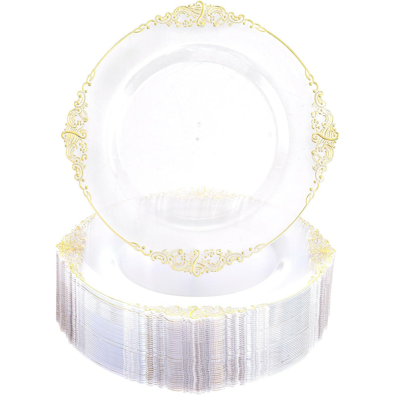 FashionSecretsLLC 100 Pieces Gold Plastic Plates Clear Gold Disposable ...