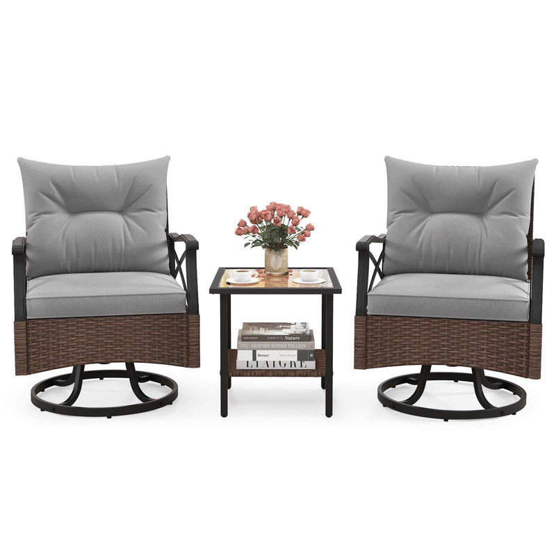 Winston Porter 3 Pcs Patio Swivel Rocker Set With 2-tier Coffee Table ...