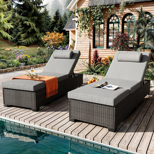 Latitude Run® Outdoor PE Wicker Chaise Lounge Chairs, Pool PE Wicker ...