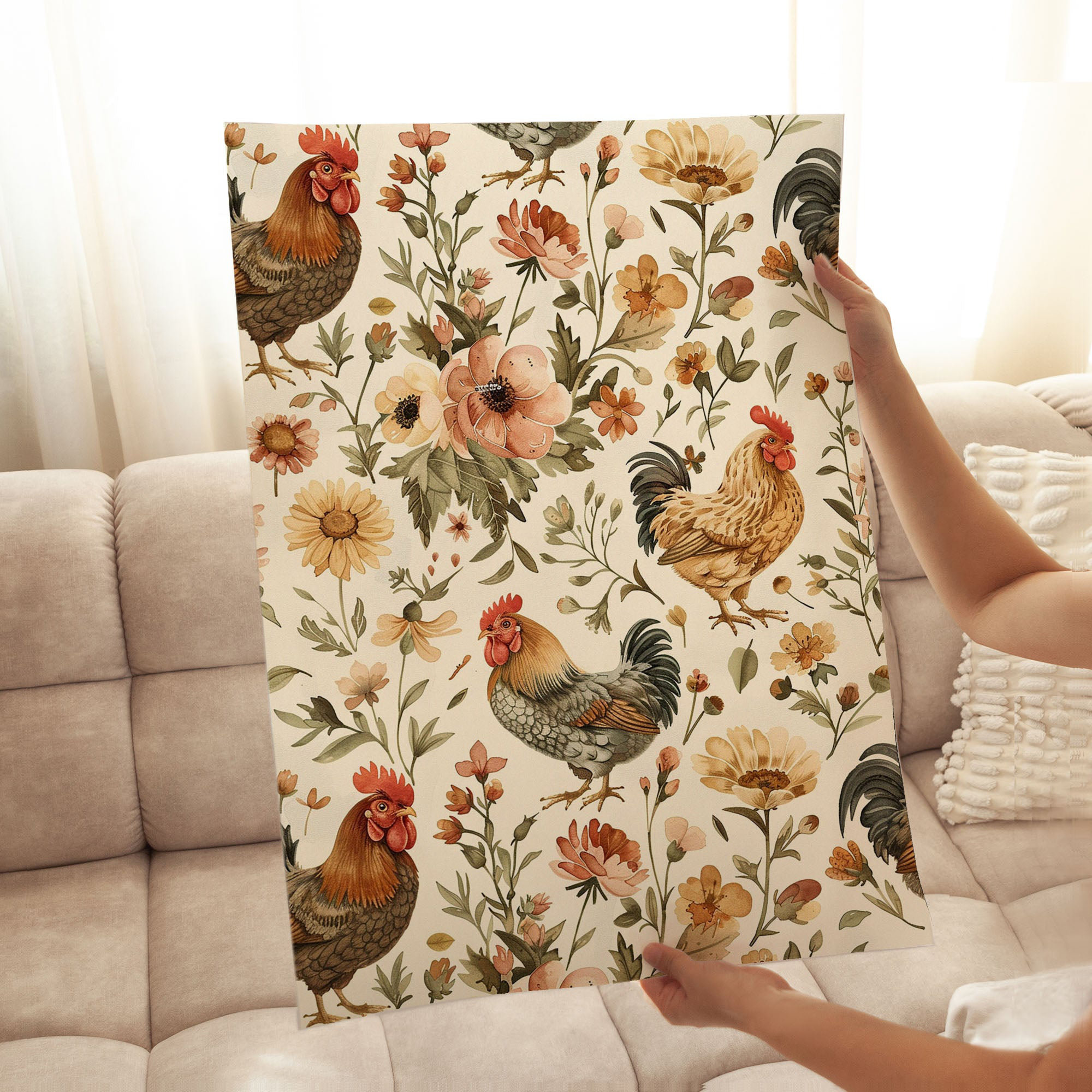 Winston Porter Animals Rustic Farmhouse Chickens Pattern II Farmhouse ...