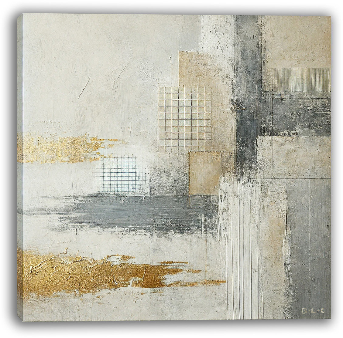 Ebern Designs Textured Gold and Gray Abstract Canvas Print Wall Art ...