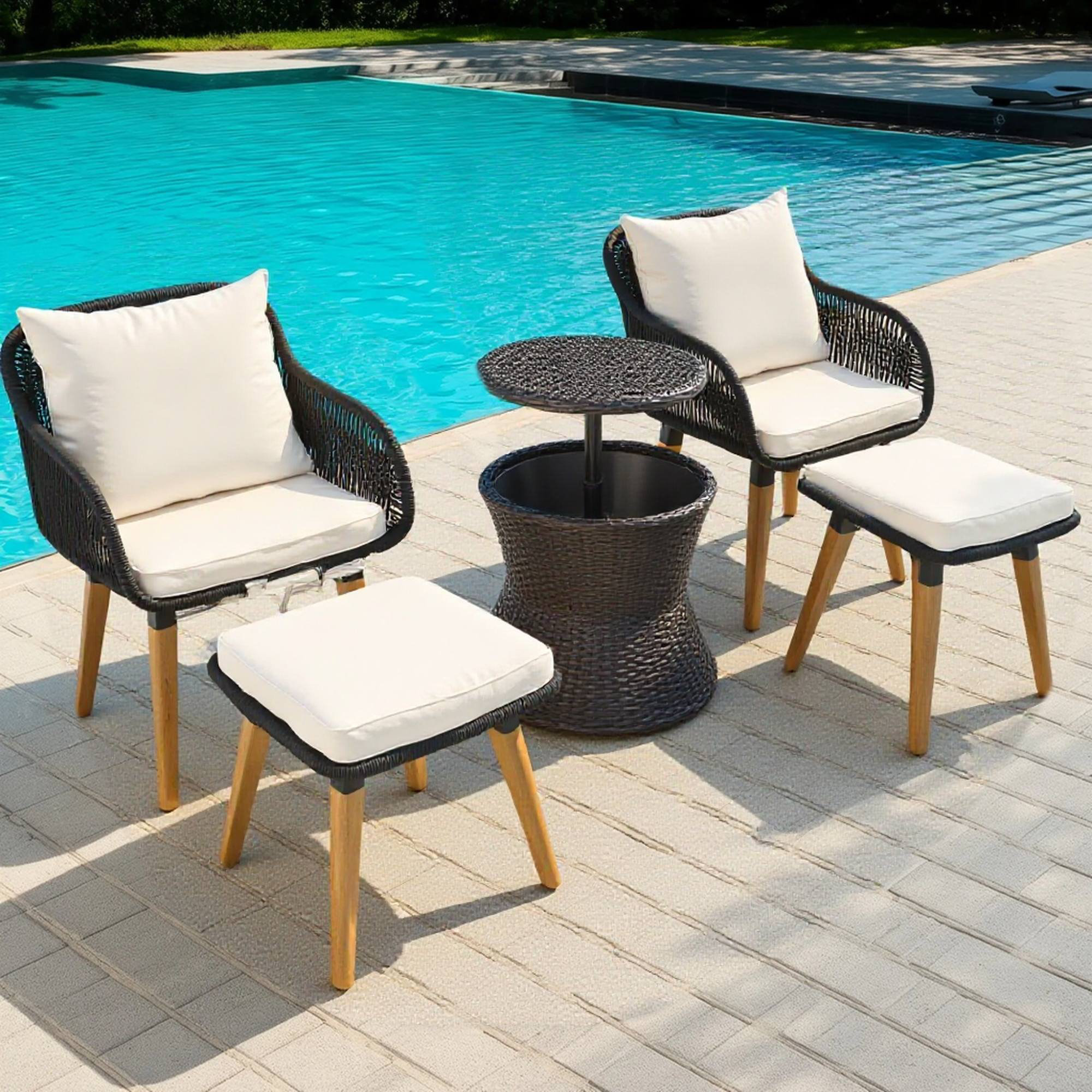 Dakota Fields 5-Piece Outdoor Rope Patio Conversation Set With Pop-Up ...