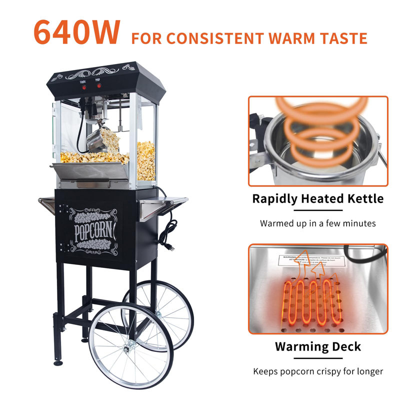 Garwarm Vintage 8 Oz. Popcorn Machine With Cart | Wayfair