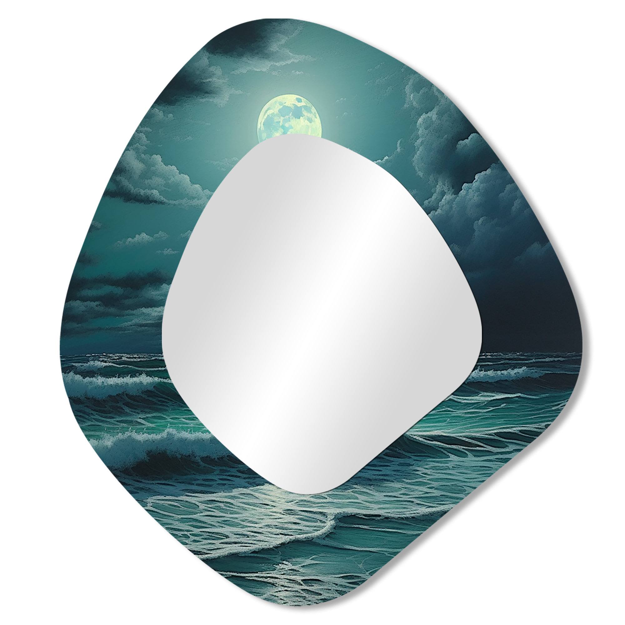 Design Art Super Moon Over The Sea IV - Blue Irregular Shape Wall ...