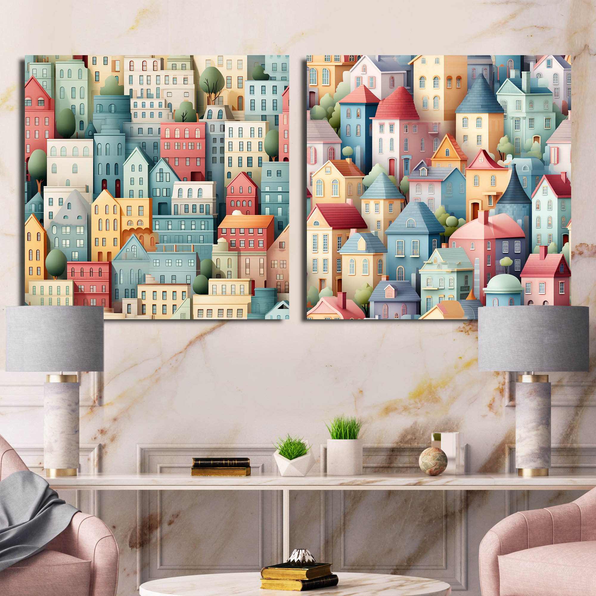 Design Art Urban Buildings In Soft Pastel Colors - Abstract Square ...