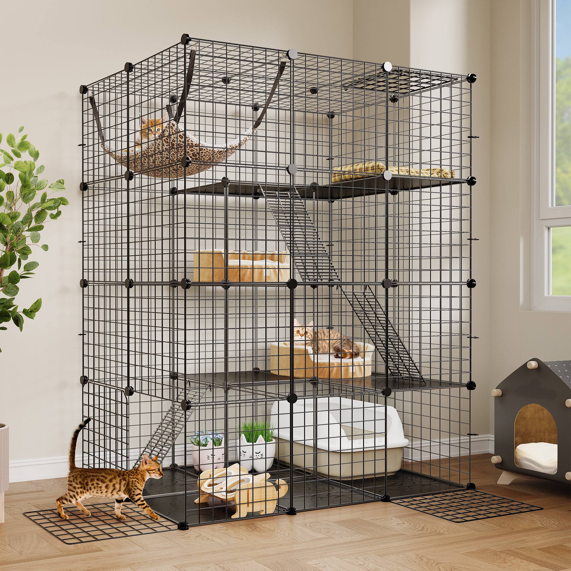 Tucker Murphy Pet™ Indoor/Outdoor 4-layer Metal Cat Cage With Hammock ...