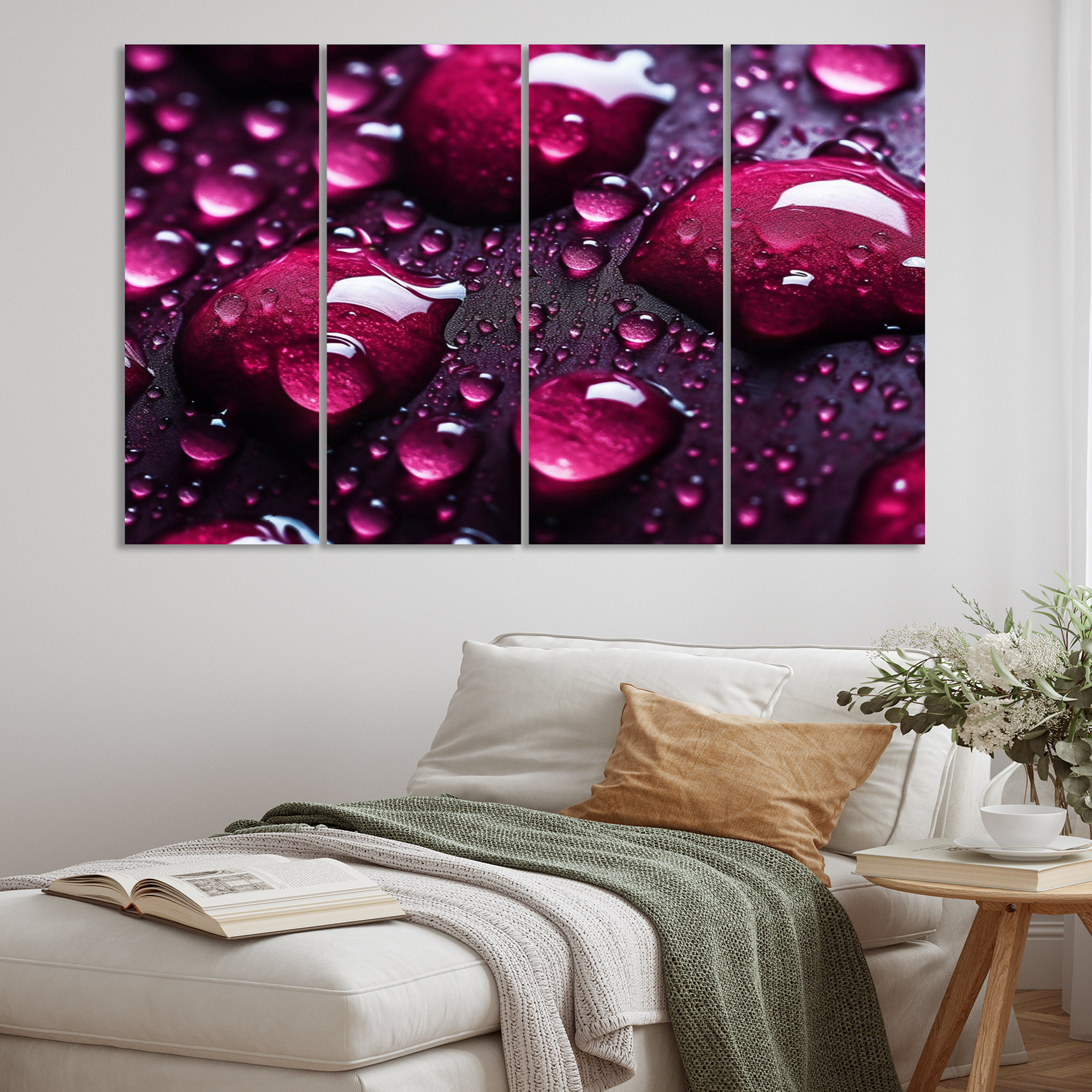 Ebern Designs Red Rose With Raindrops VIII On Metal 4 Pieces Print ...