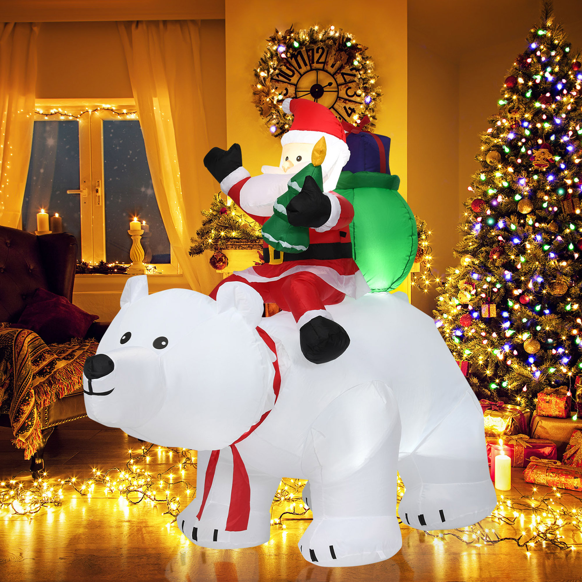 The Holiday Aisle® Christmas Santa Riding Polar Bear Inflatable ...