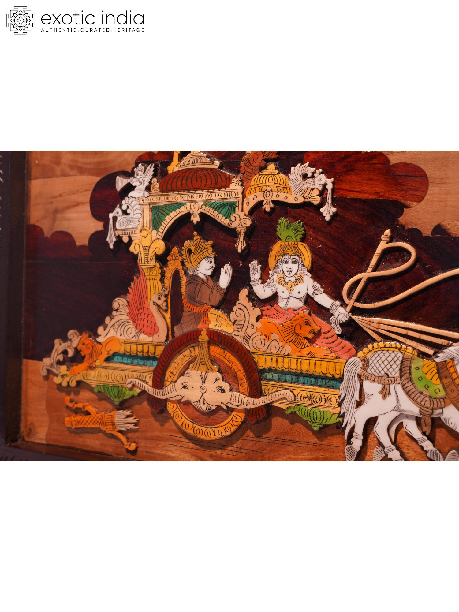 Exotic India 31" Arjun And Krishna On Chariot | Natural Color On 3D ...