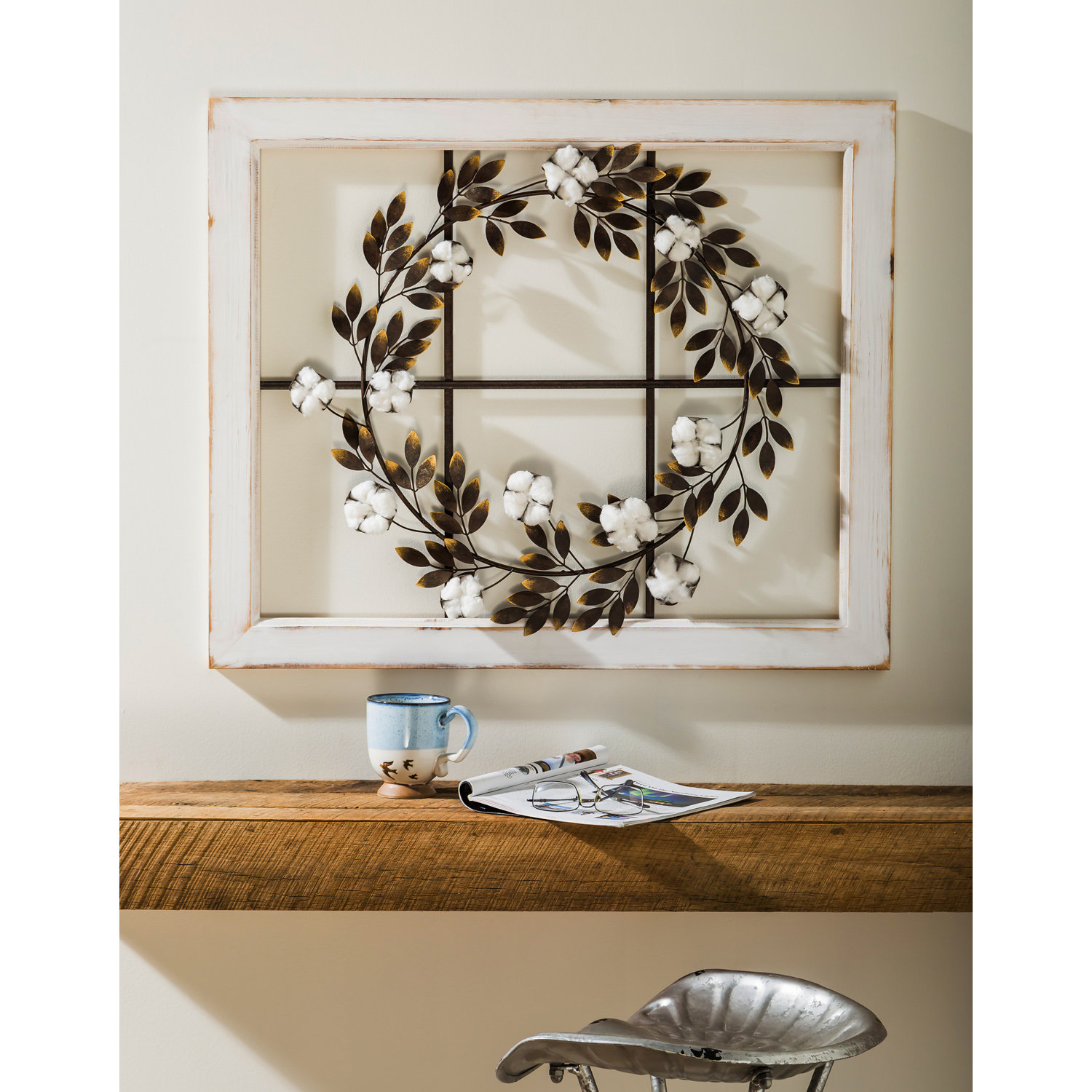 Gracie Oaks Metal Faux Wreath On Window Frame & Reviews | Wayfair