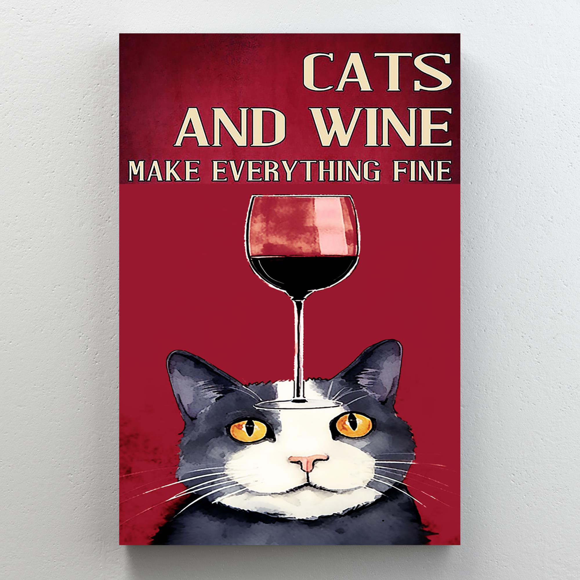 Trinx Kristians Cats And Wine Make Everything Fine On Canvas Graphic ...