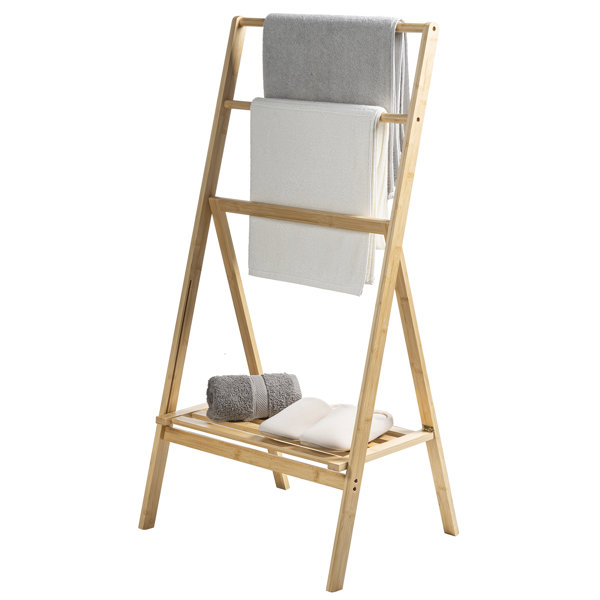 Millwood Pines Foldable Beige Freestanding Bamboo Blanket Rack ...