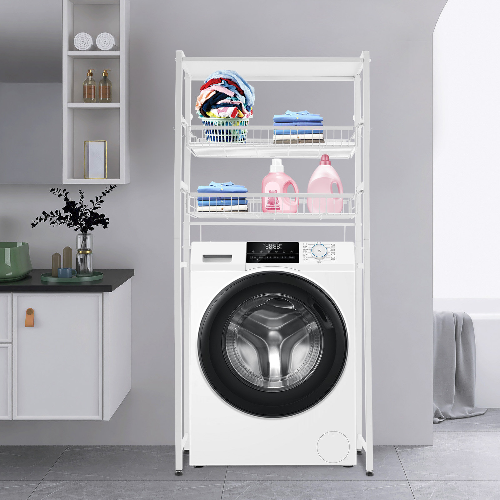 Rebrilliant 3-Tier Washing Machine Shelf Laundry Room Storage Shelf ...