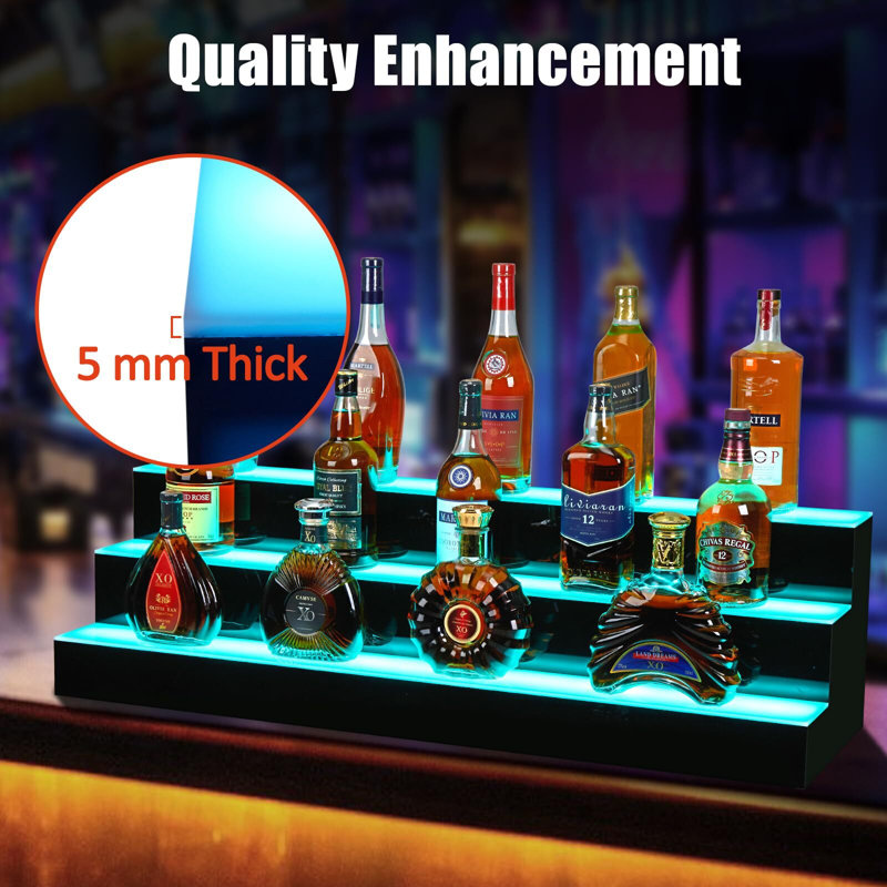 Wrought Studio™ LED Lighted Liquor Bottle Display Shelf, Wall Mounted ...