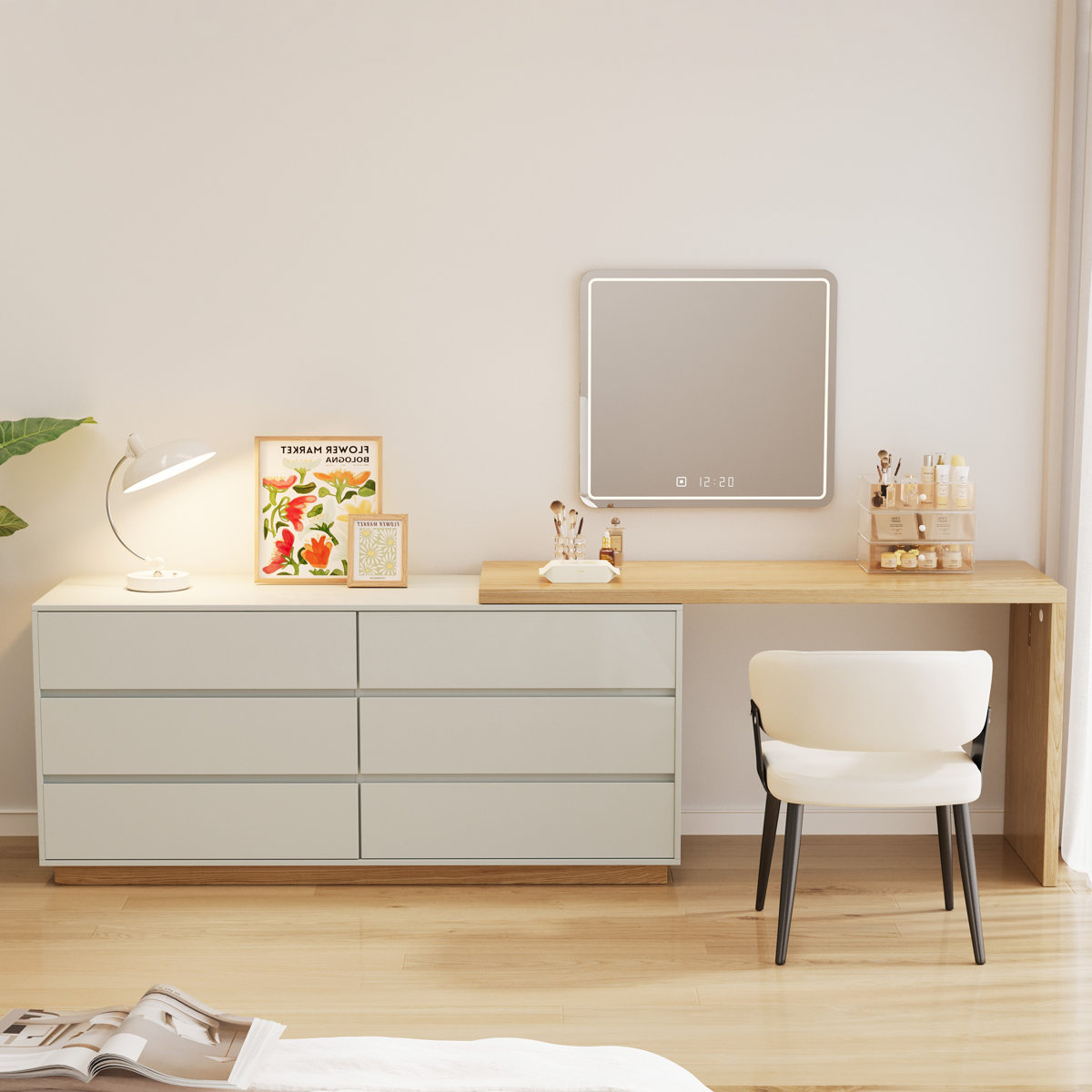 Latitude Run® Berek Vanity Extendable Vanity Table with 6 Drawers ...