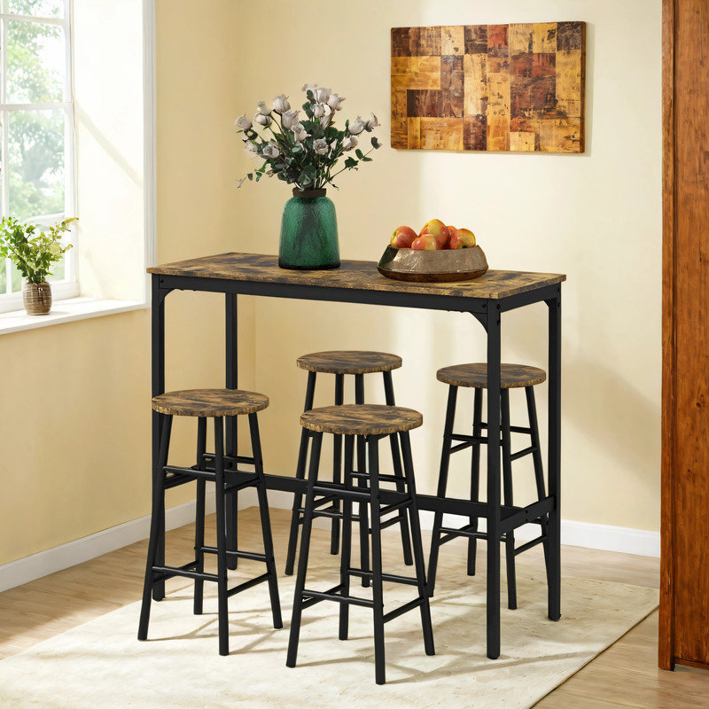 17 Stories Industrial Bar Table Set - High Top Dining Table with 4 ...