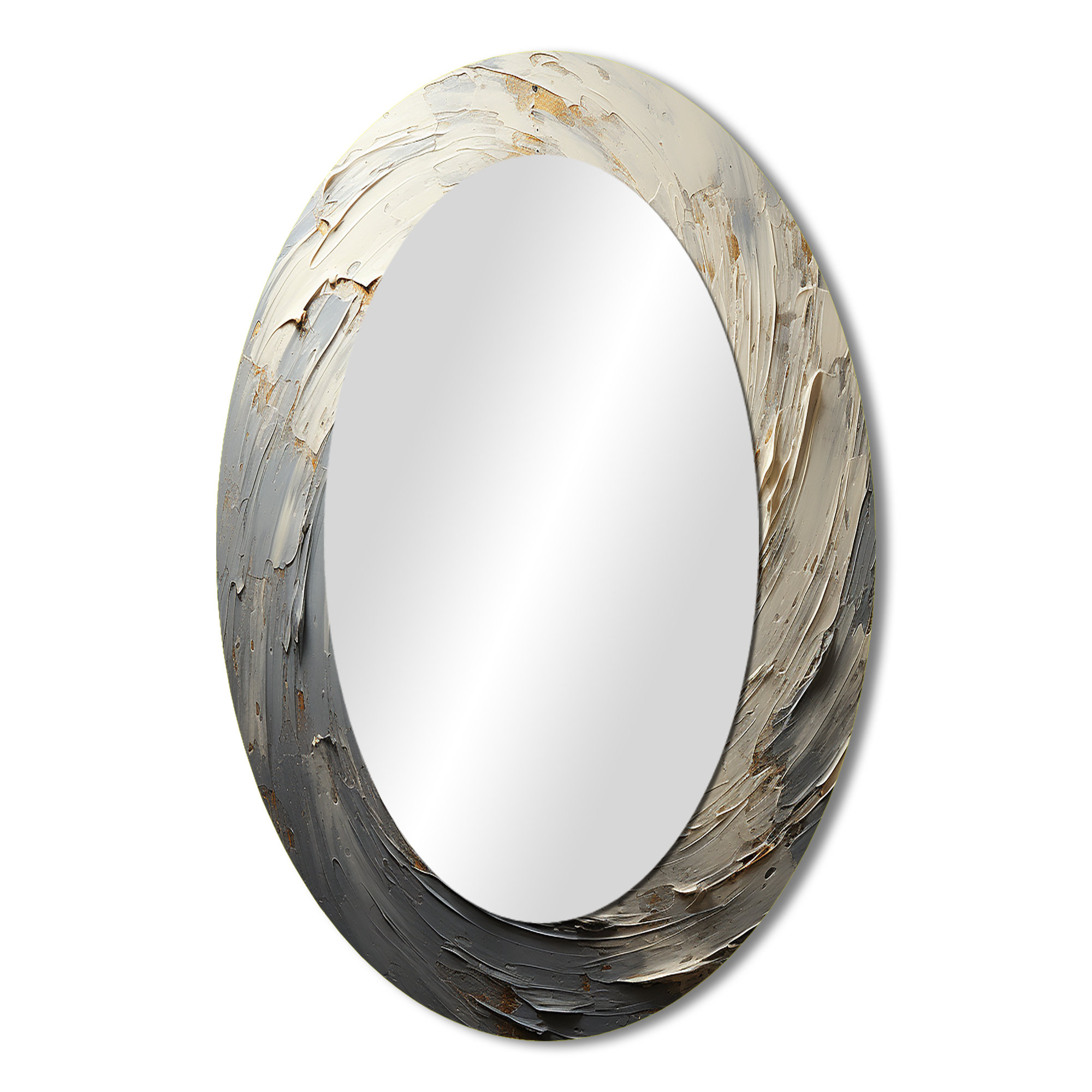 Dakota Fields Grey And Gold Mystical Spirals - Large Oval Wall Mirror On Metal | Wayfair