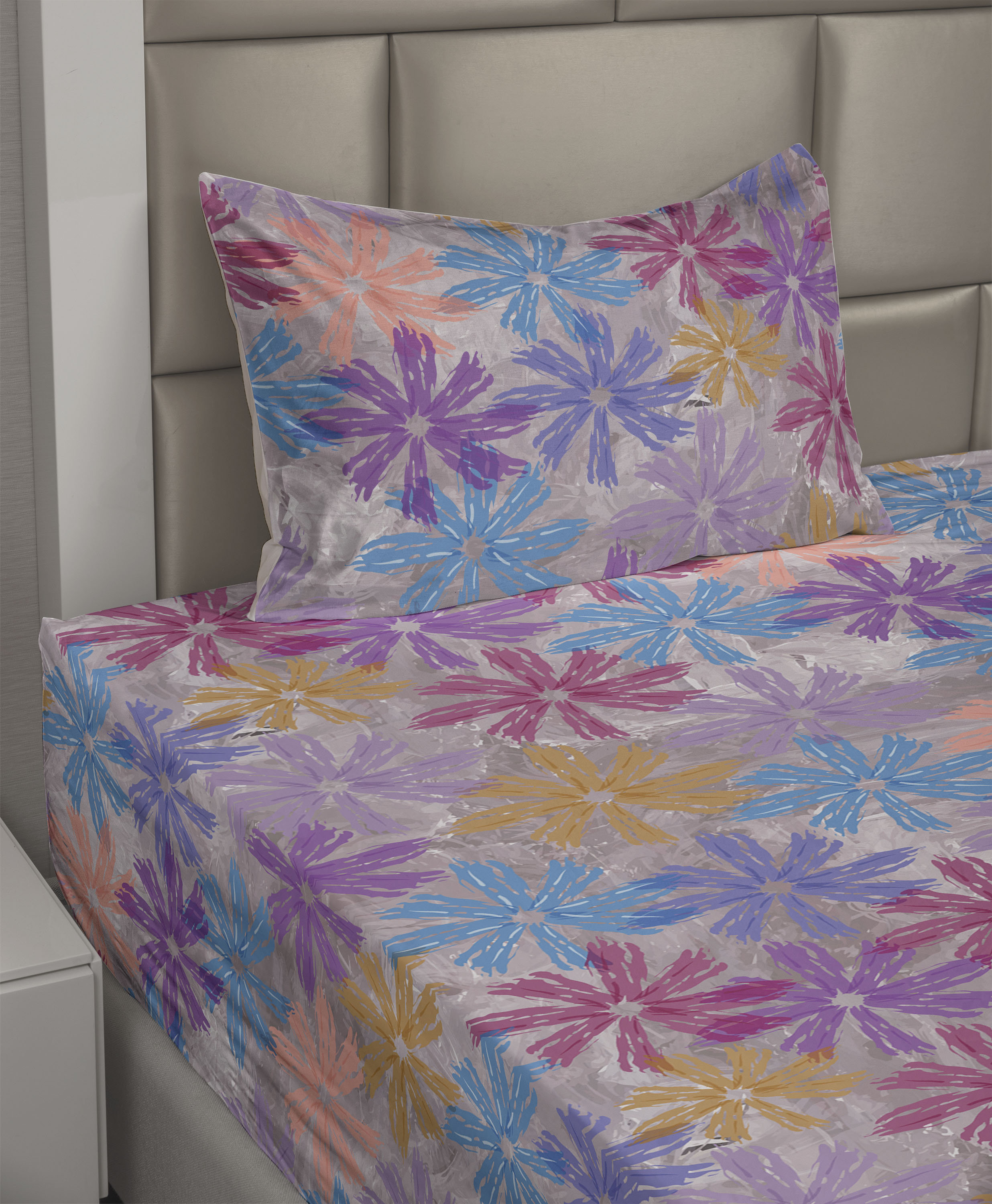 Ambesonne Floral Design Sheet Set Flowers Psychedelic Violet Deep Sky ...