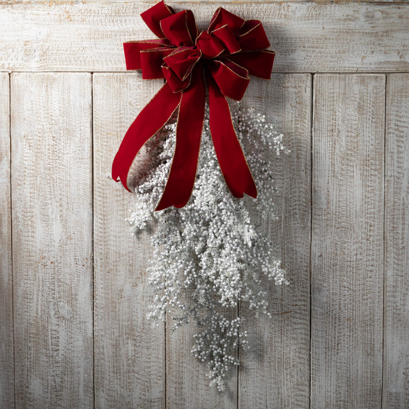 Primrue 30" Artificial Frosted Juniper Berry Swag, White | Wayfair