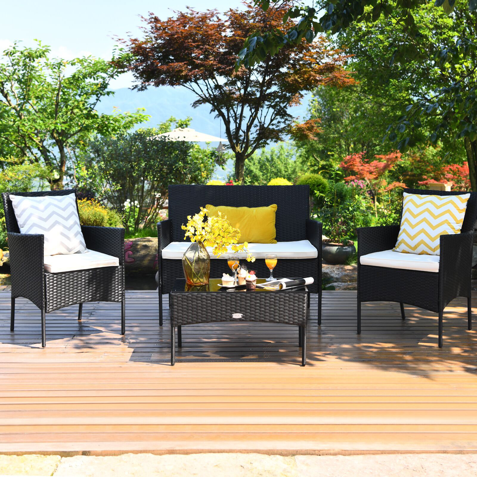 Lark Manor™ Alifa 4 Piece Rattan Sofa Seating Group with Cushions ...