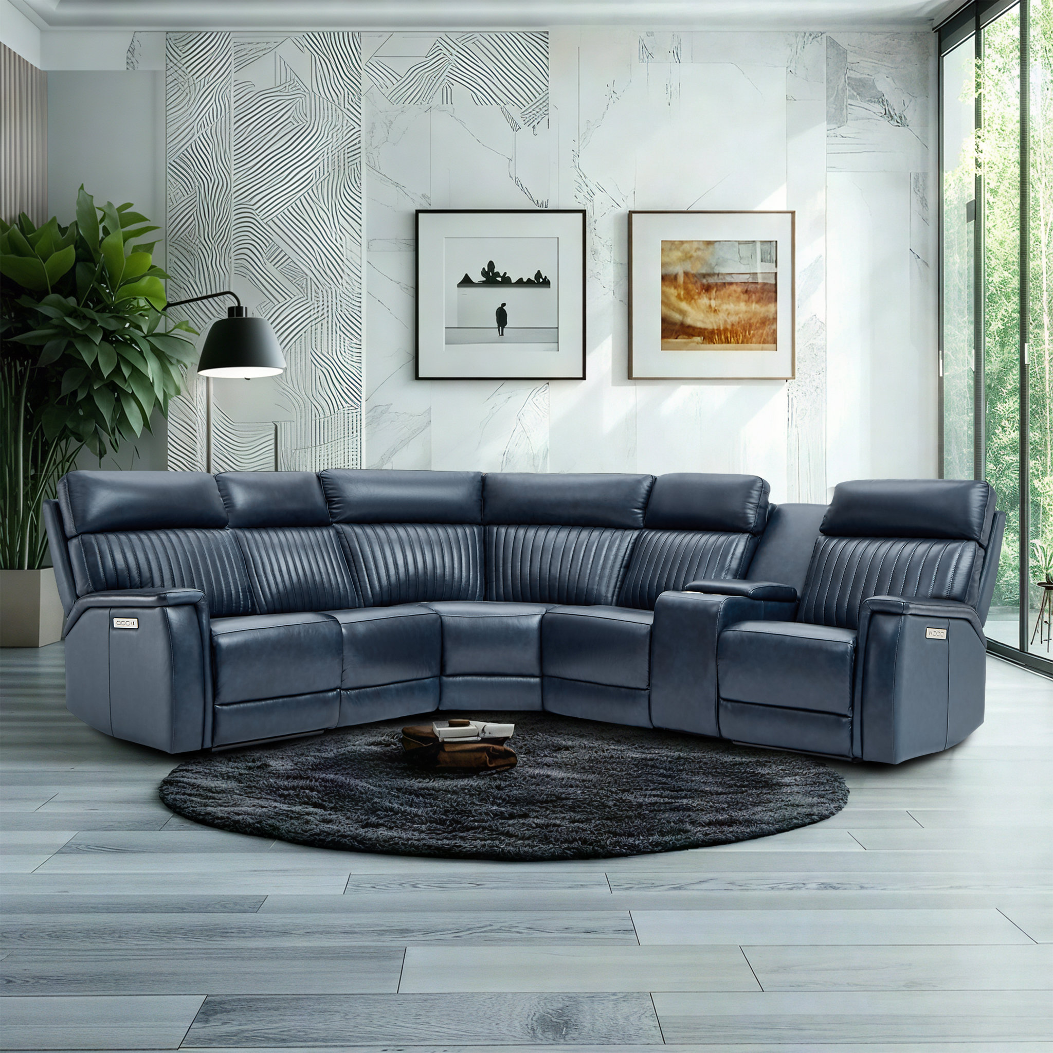 Latitude Run® One Genuine Leather Reclining Sectional Power Recline ...