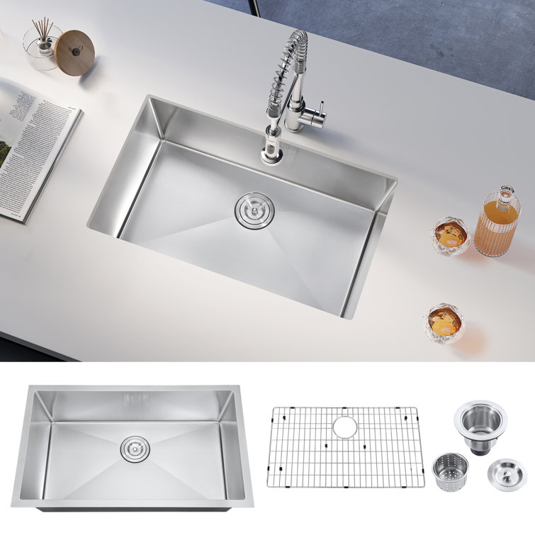 ATTOP 30'' L Undermount Single Bowl Stainless Steel Kitchen Sink | Wayfair