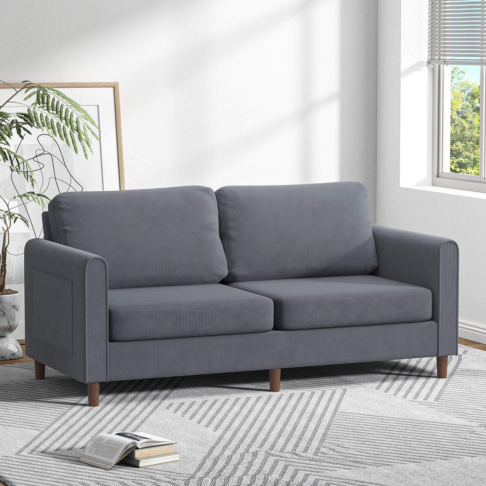 Ebern Designs 69"w Loveseat Sofa Square Arm Upholstered Contemporary ...