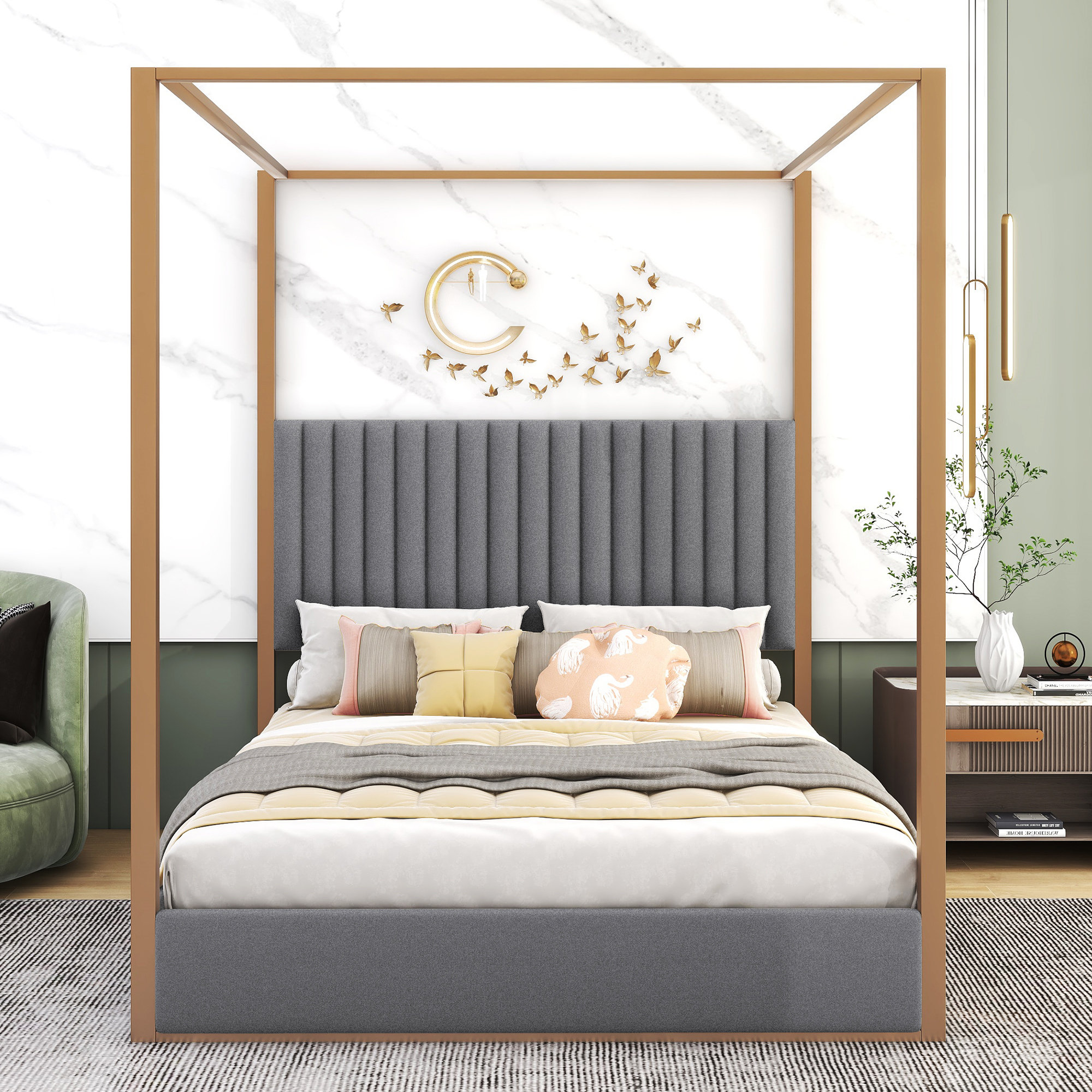Mercer41 Sarica Upholstered Canopy Bed Upholstery Canopy Platform Bed