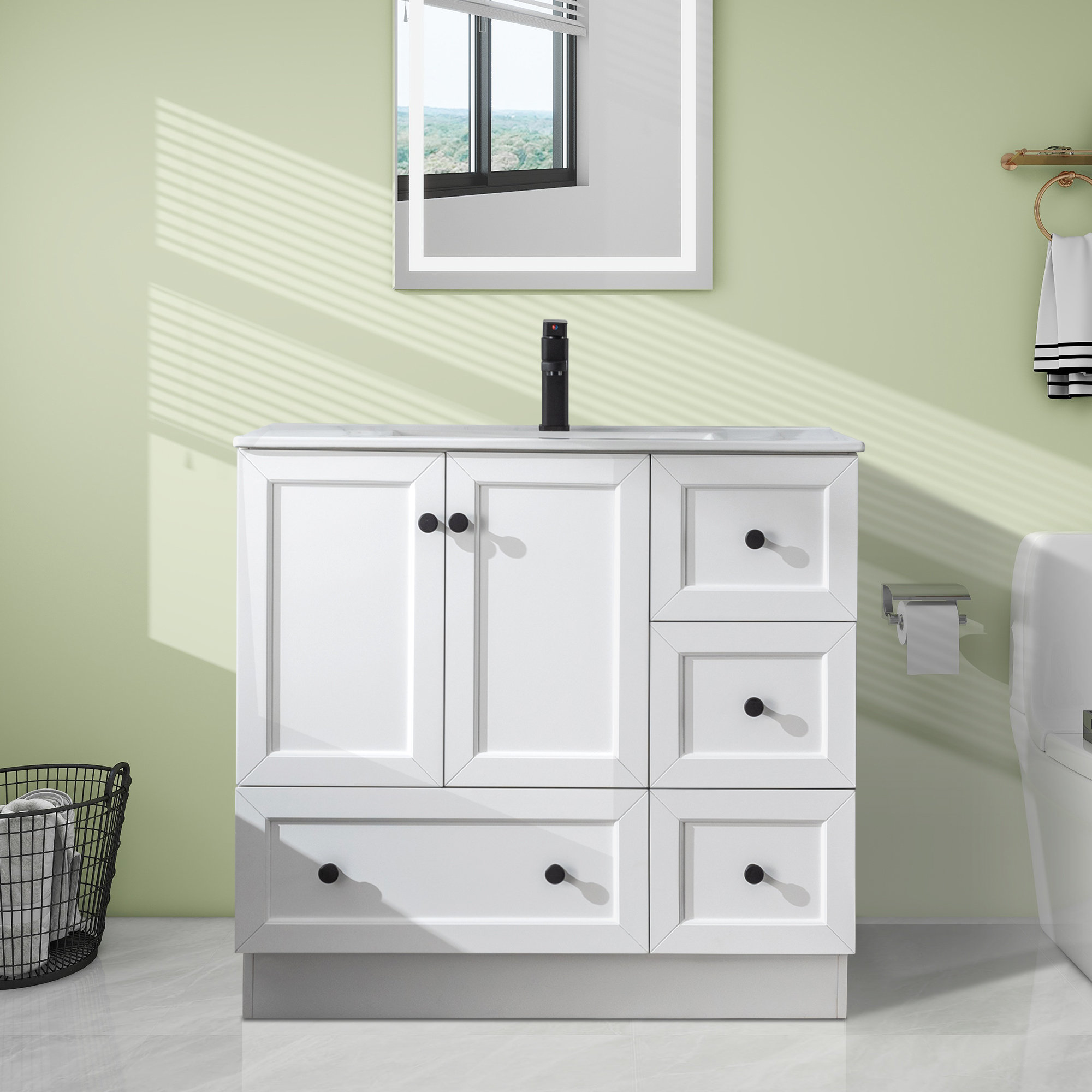 Winston Porter Romia 36'' Modern Single Bathroom Vanity with Ceramic ...