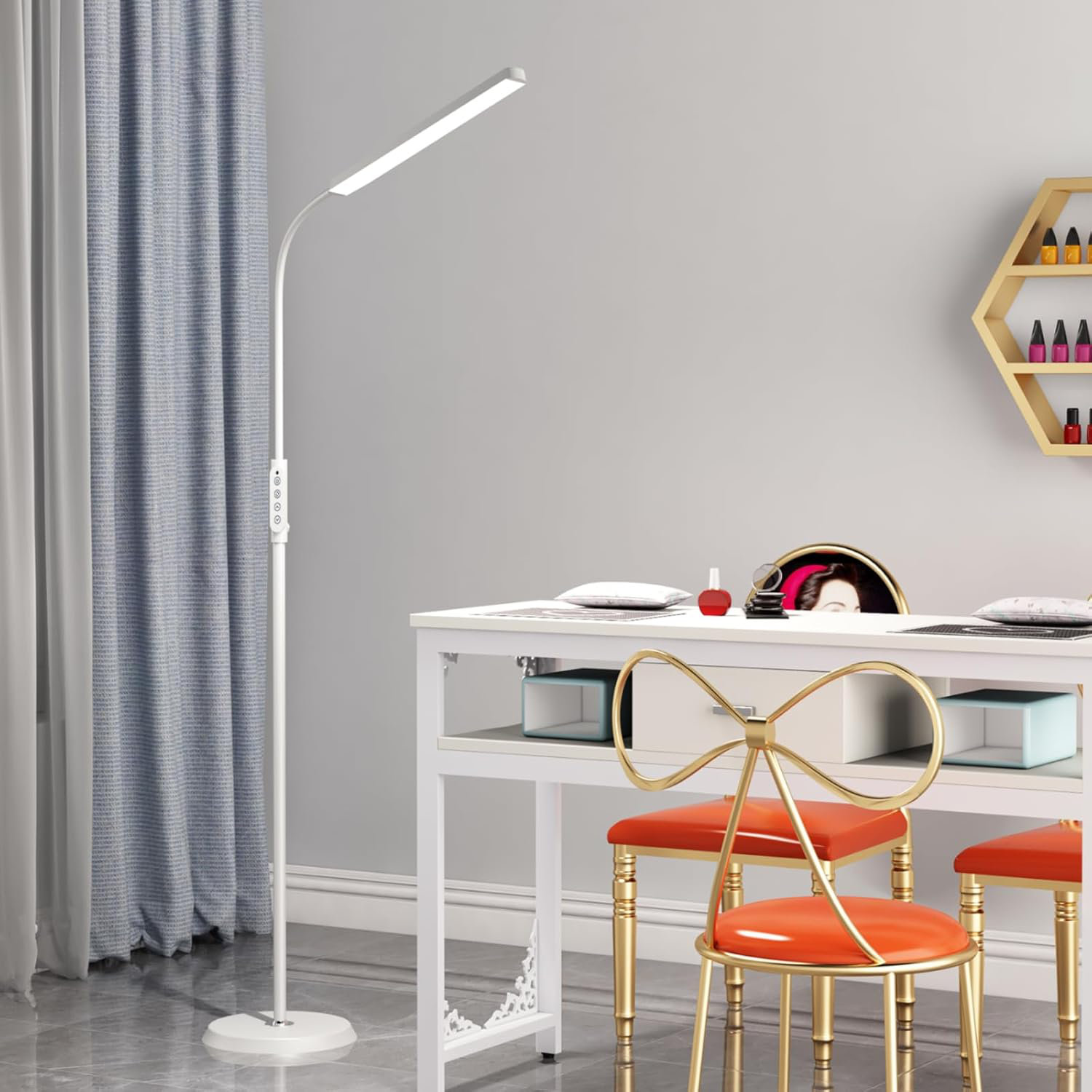 Ivy Bronx Dimmable LED Gooseneck Floor Lamp With Remote Control ...