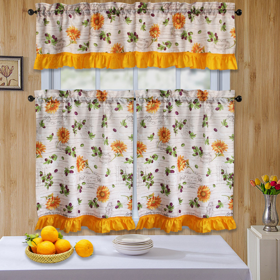 East Urban Home BT589-D58 3PC RUFFLED KITCHEN CURTAIN | Wayfair