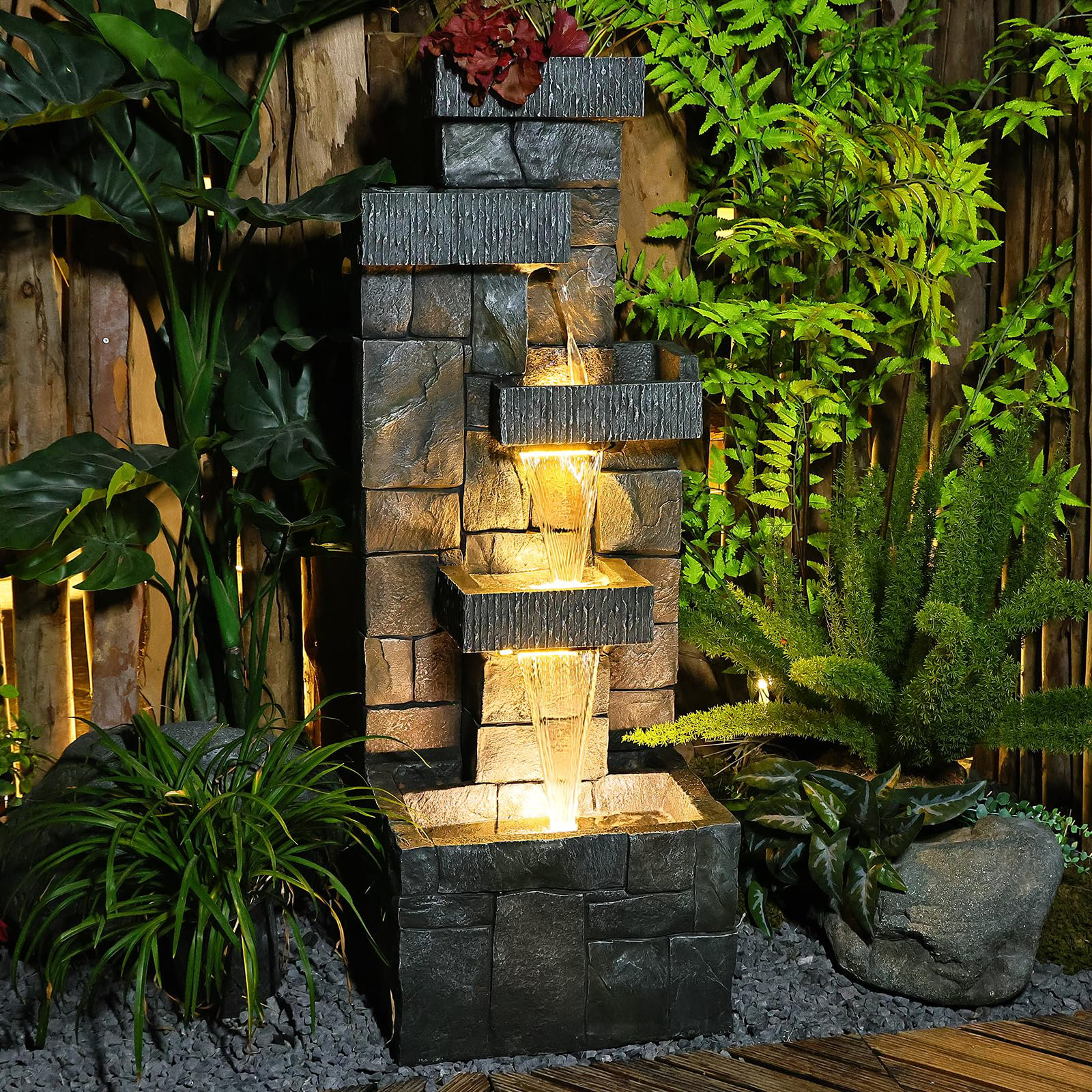 Millwood Pines 4 Tier Large Modern Garden Cascading Outdoor Fountain ...