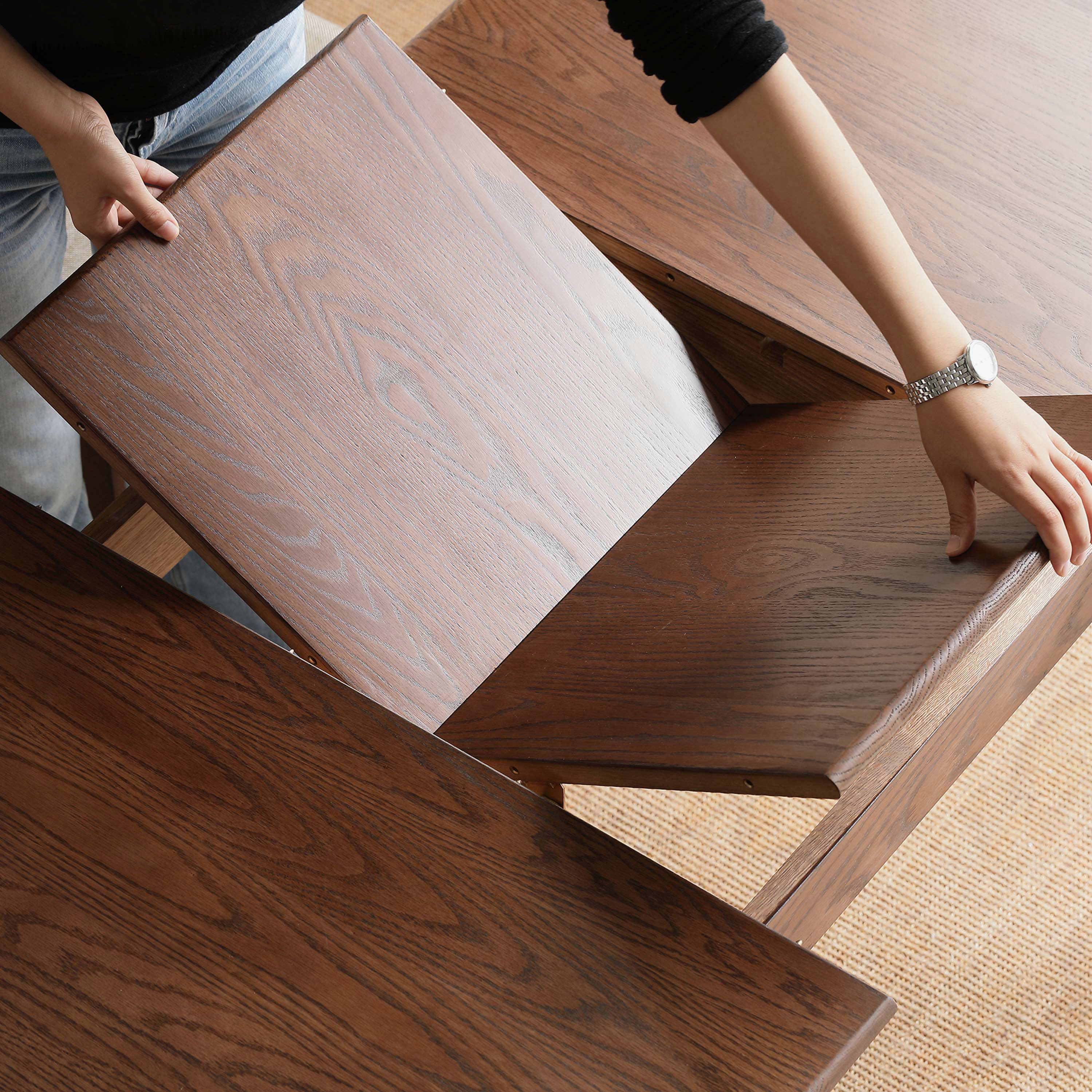 George Oliver Natural solid round corner diagonal leg telescopic table ...