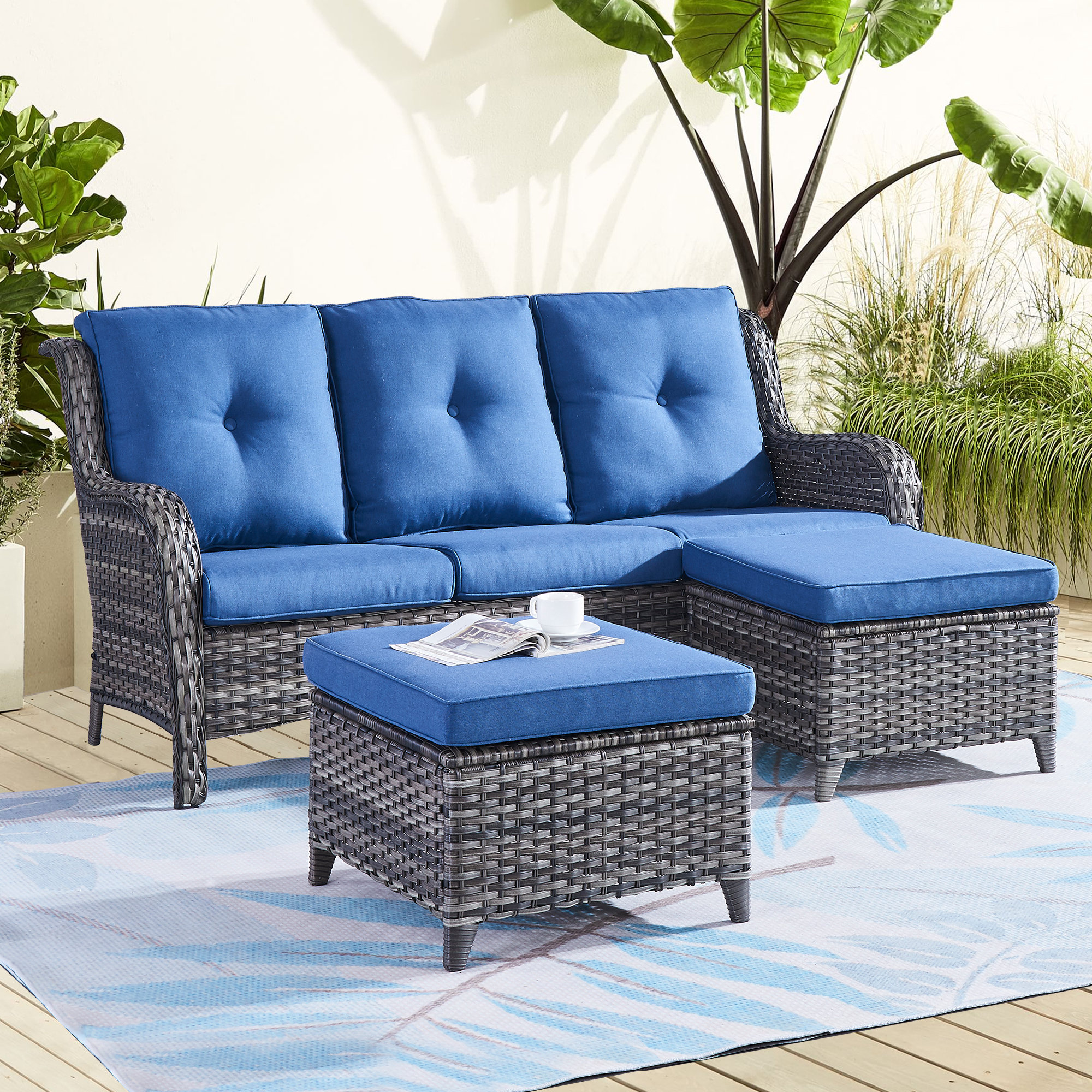 Red Barrel Studio 74" Wide Outdoor Wicker Sectional Sofa - Wayfair Canada