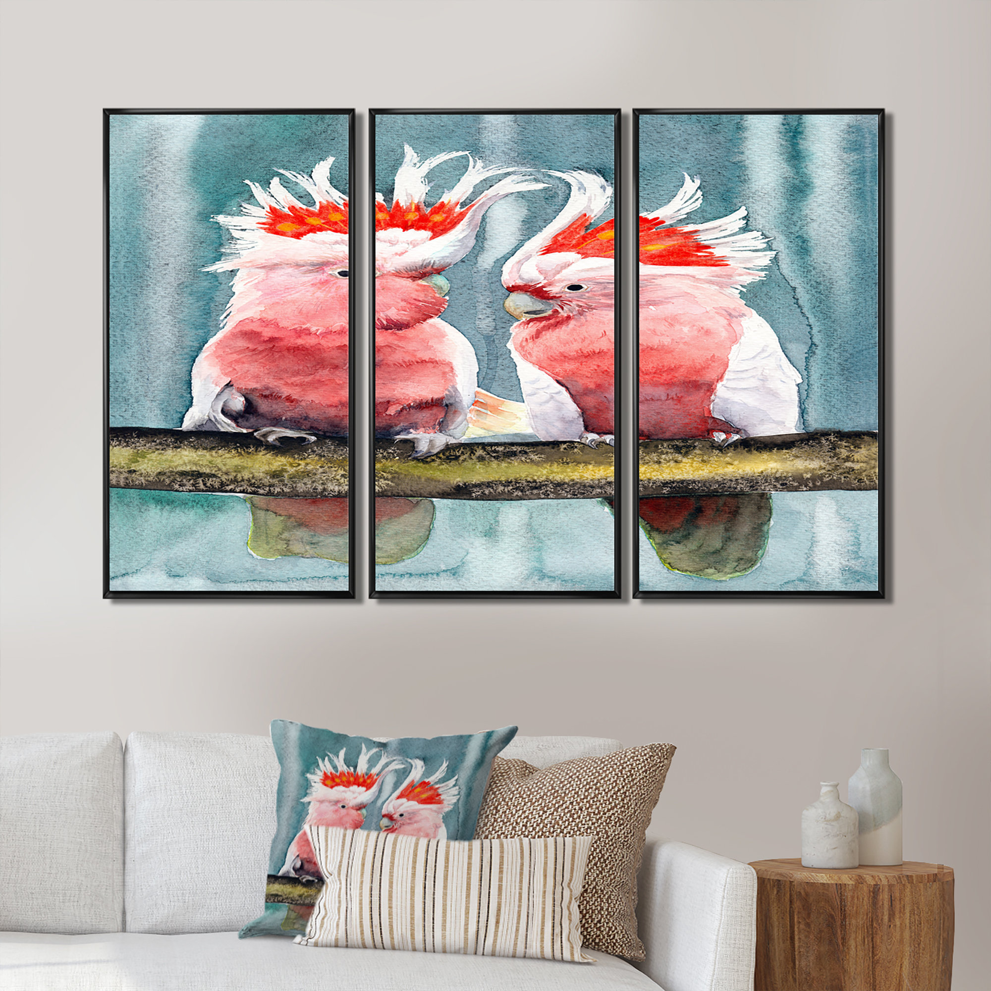 Bayou Breeze Two Pink Major Cockatoos With Tufts - Traditional Framed ...