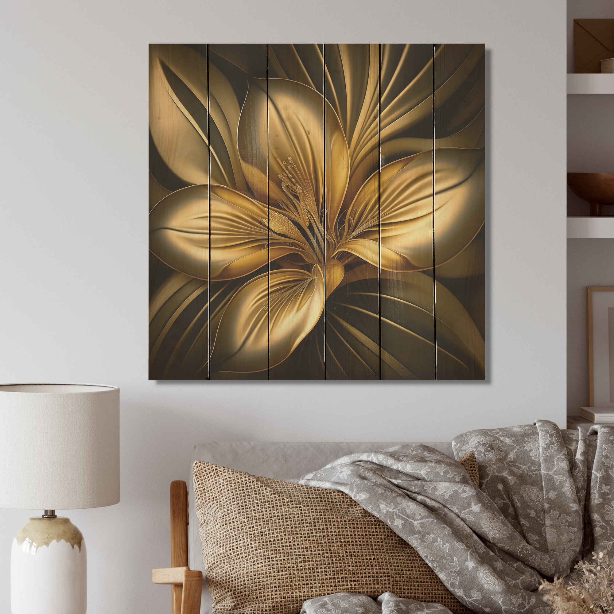 House of Hampton Lily Gold I - Floral Lily Wood Wall Art - Natural Pine ...
