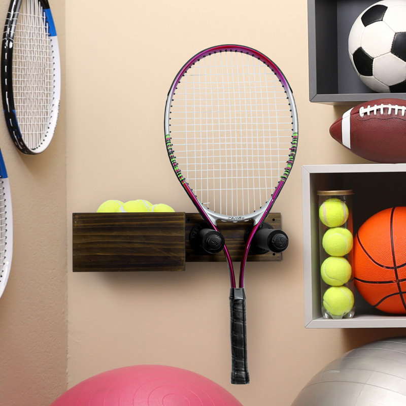 Arlmont & Co. Naszir Wood Wall Mounted Tennis Ball Sports Rack | Wayfair