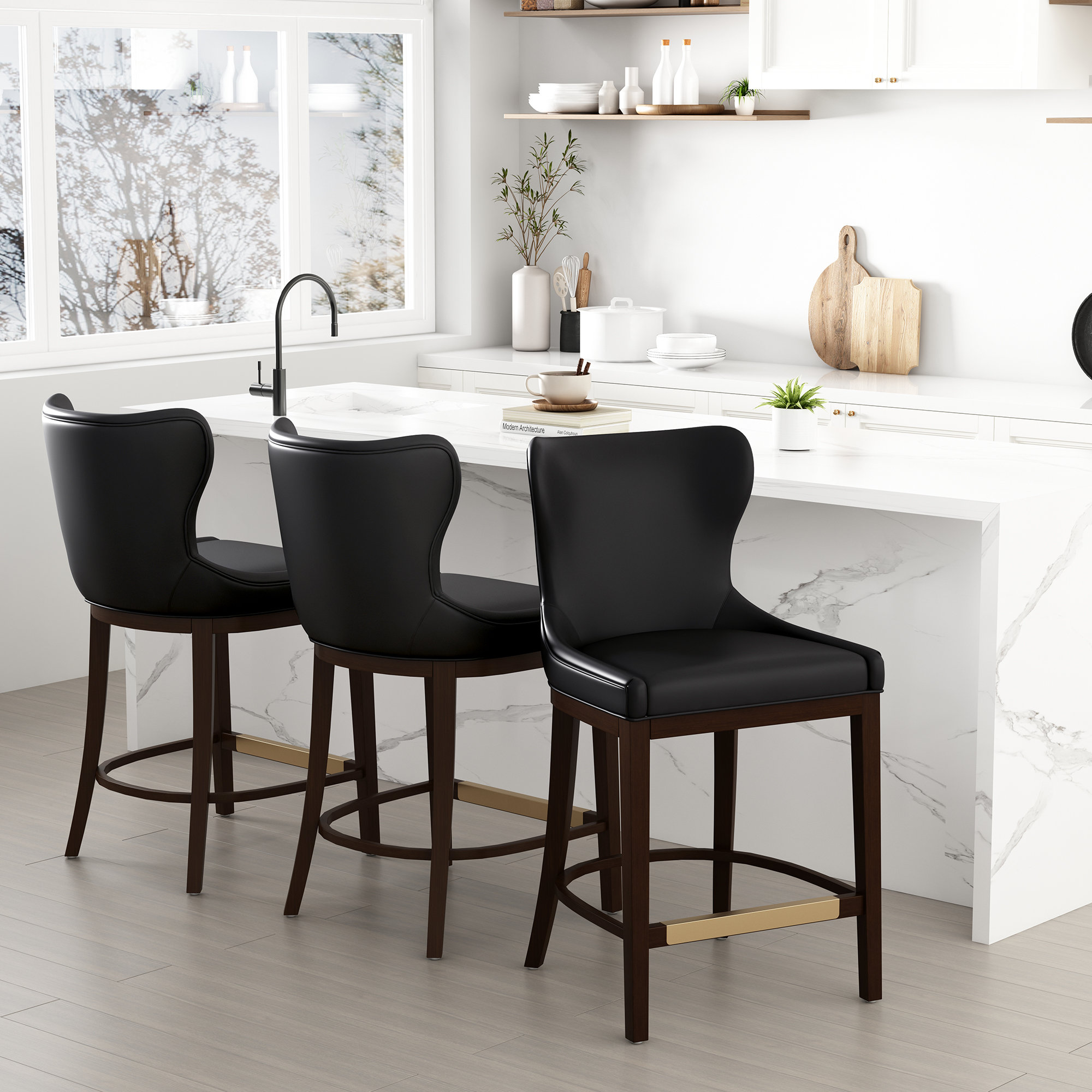 Manhattan Comfort Blair Stone Leatherette Counter Stool with Beech Wood ...