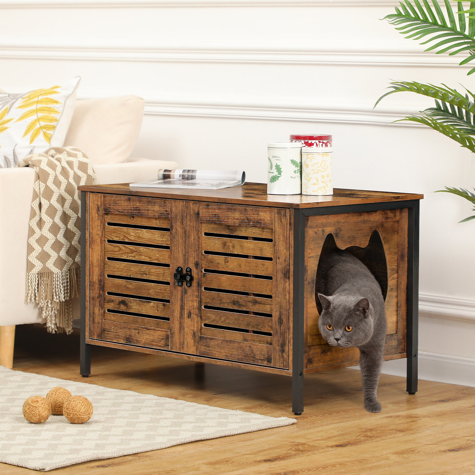 Tucker Murphy Pet™ Cat Litter Box Enclosure Furniture with Shutter Door ...