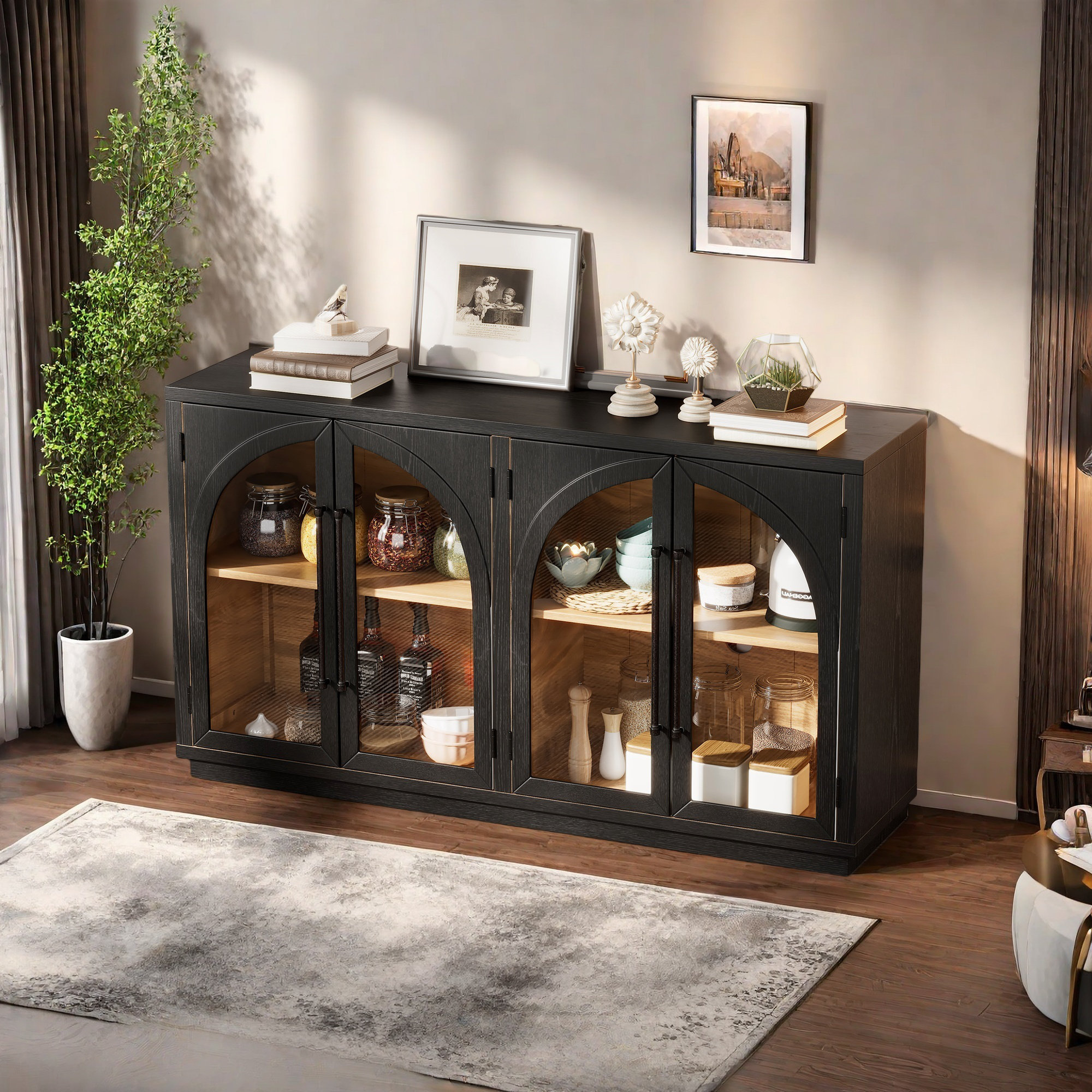 Red Barrel Studio® Retro Arched Buffet Cabinet with Glass Doors ...