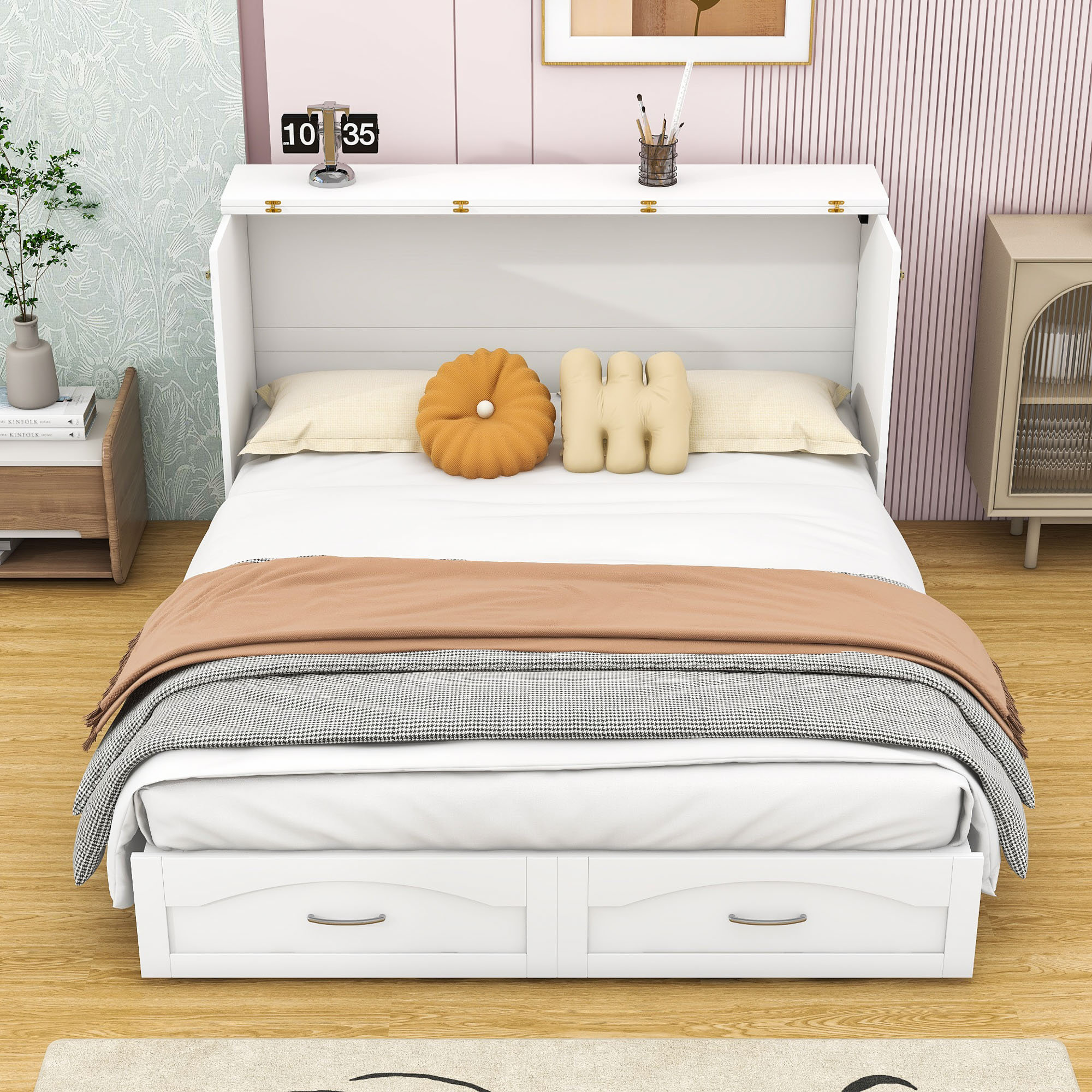 Lark Manor™ 2 Drawers Murphy Wall Bed with Power Outlets, Pulley Design ...