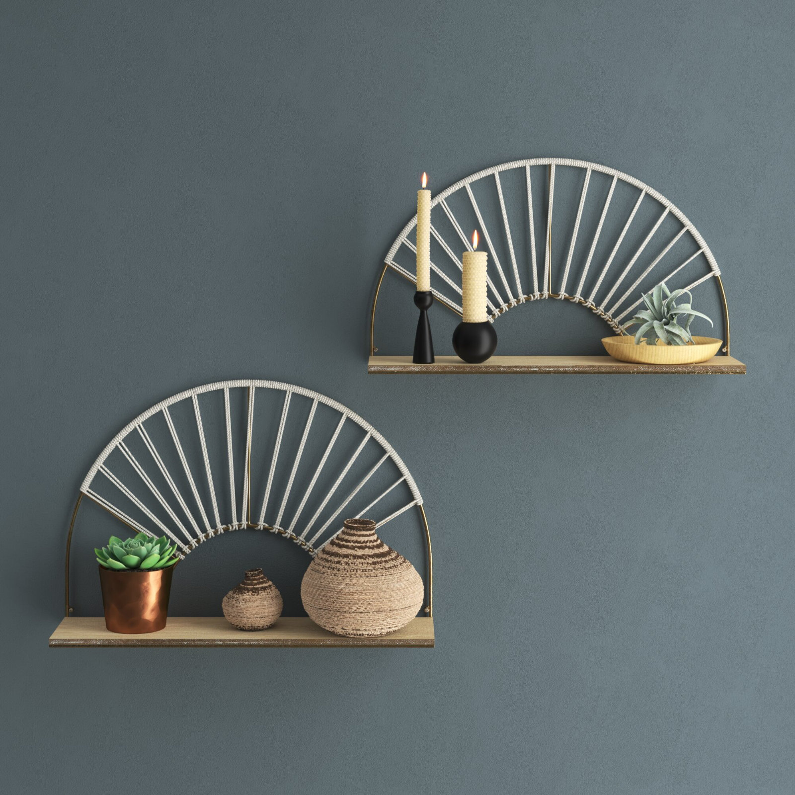 Mistana™ Teen 2 Piece Arched Wall Shelves Glam Modern Gold Metal and ...