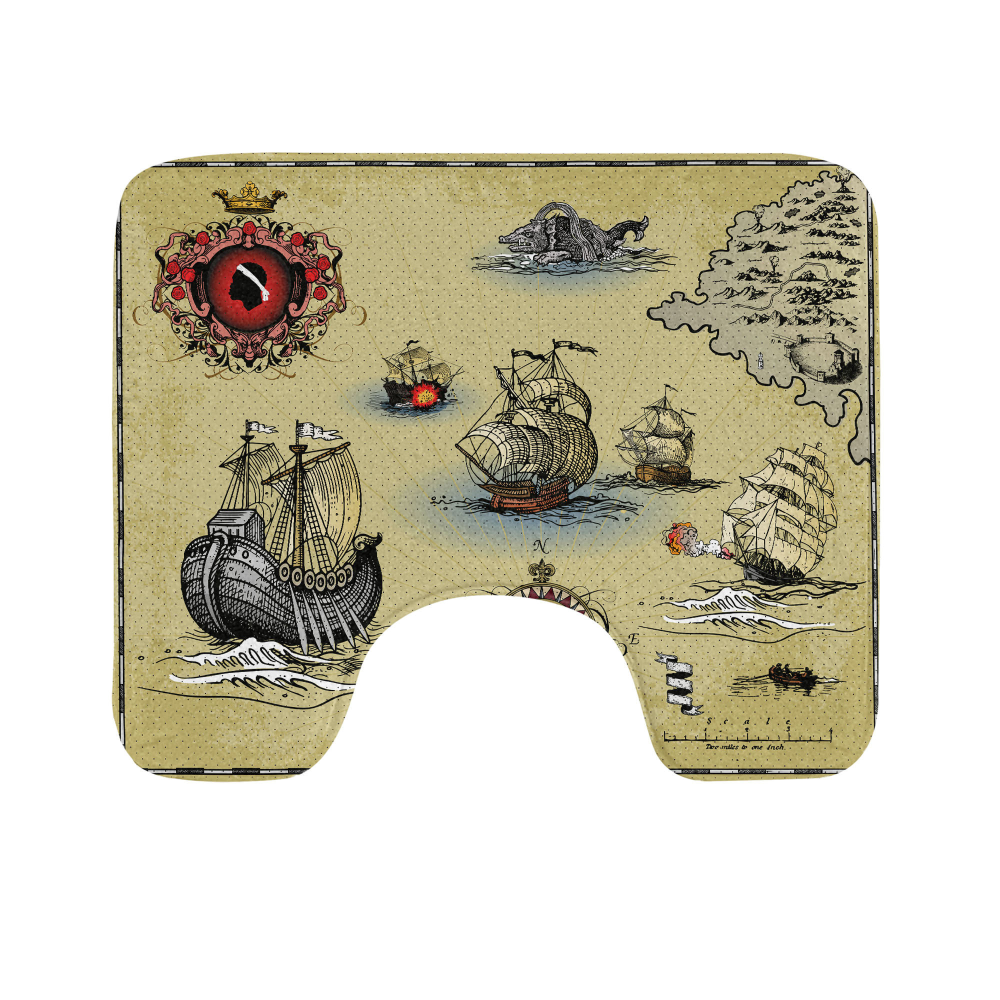 George Oliver Hand Drawn Toilet Mat U-Shape Bathroom Rug 20" Beige Red ...