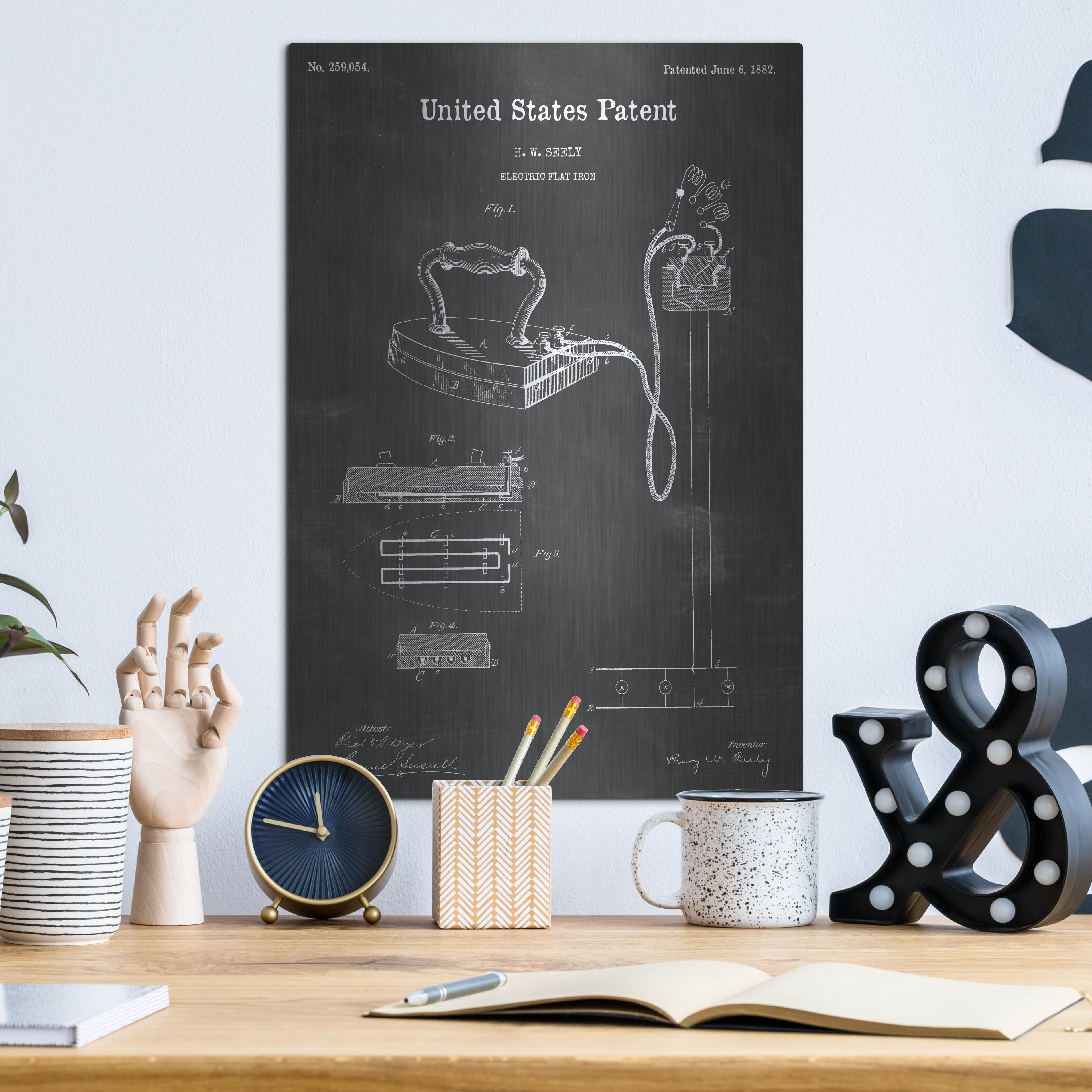 Luxe Metal Art 'Electric Flat Iron Blueprint Patent Chalkboard' Metal ...