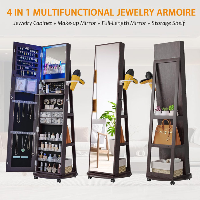 Latitude Run® Aneysa LED Free-Standing Jewelry Armoire with Mirror ...