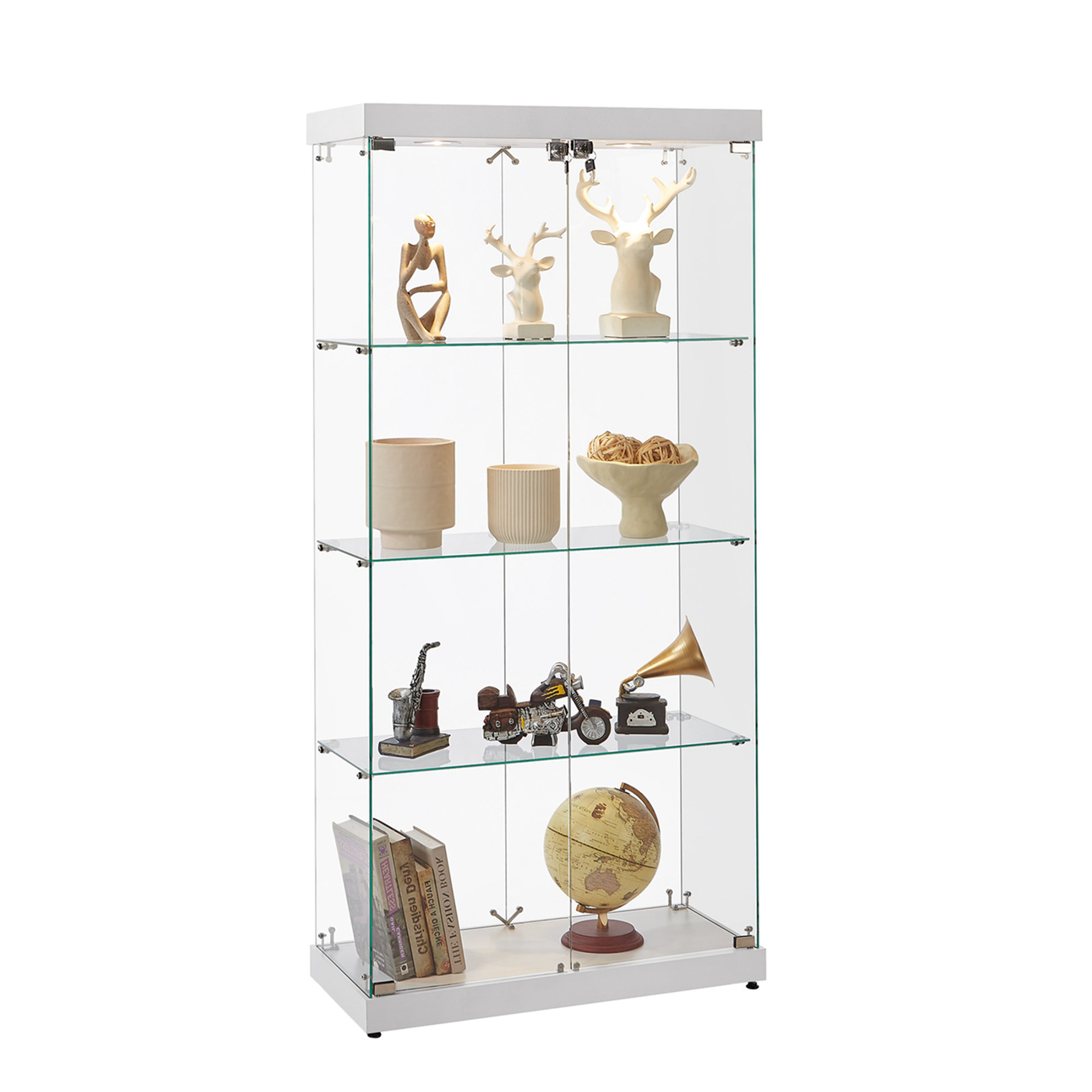BFYDOAA 4-Tier Lighted Glass Display Cabinet, Glass Display Case ...